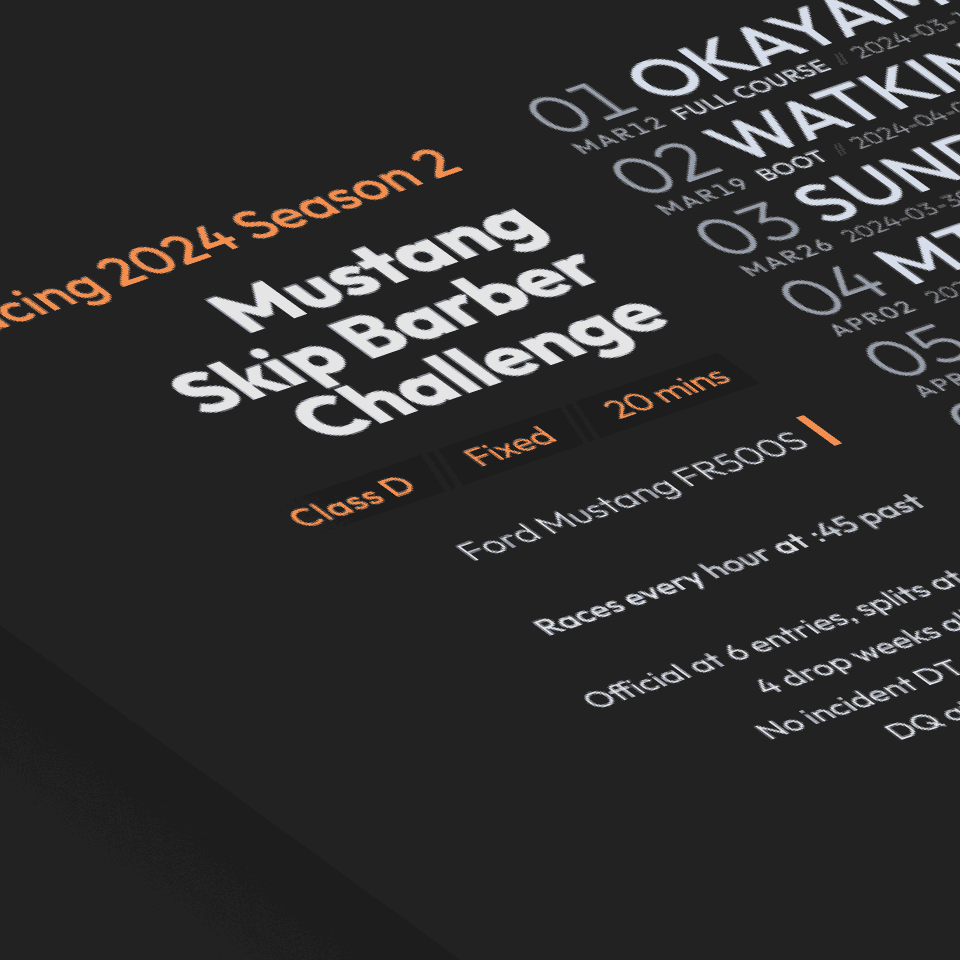 Mustang Skip Barber Challenge | iRacing Official Series Schedules ...