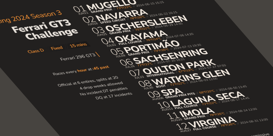 Ferrari GT3 Challenge | iRacing Official Series Schedules | iRacing ...