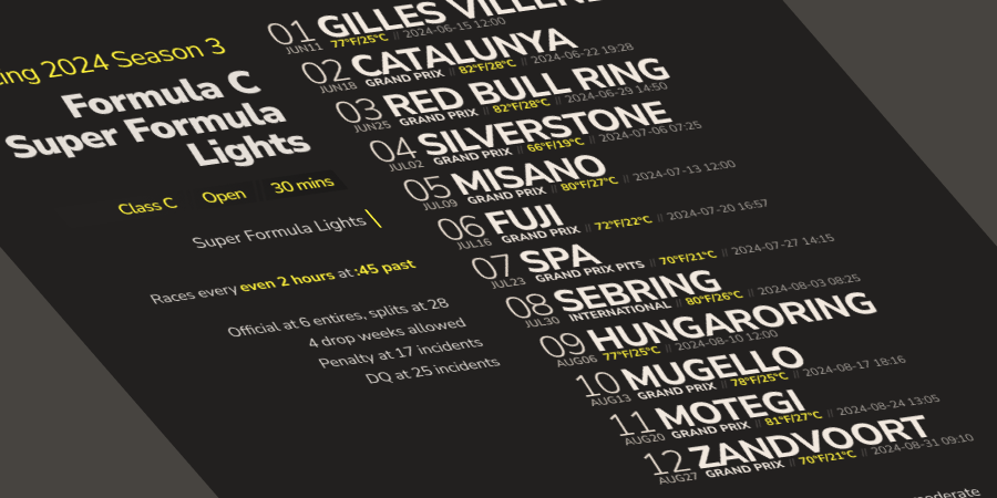 Formula C Super Formula Lights | iRacing Official Series Schedules ...