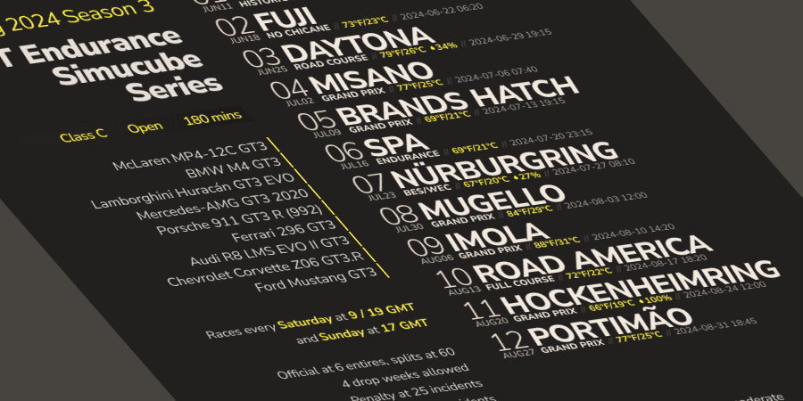 GT Endurance Simucube Series | iRacing Official Series Schedules ...